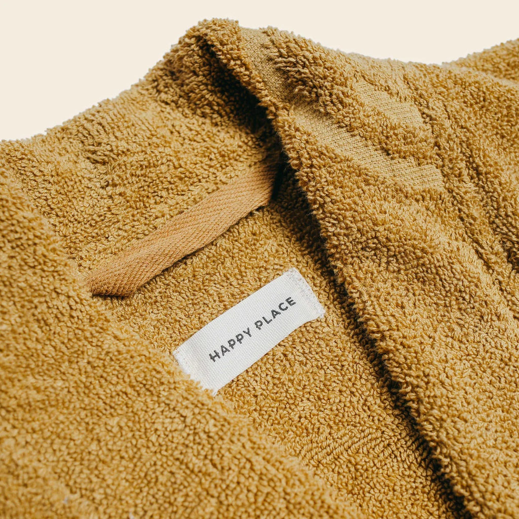 HAPPY PLACE - POOLSIDE SMILEY TERRY BATH ROBE - DIJON – Simple Goods